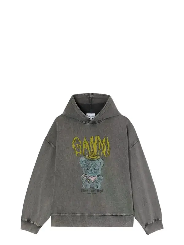 GANNI Graphic Print Hoodie - Grey