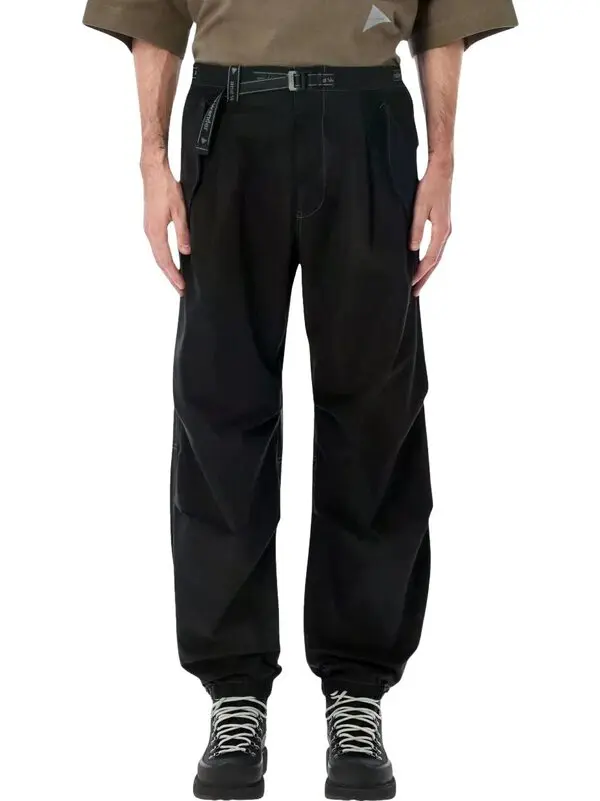 AND WANDER Logo-belt Trousers - Black
