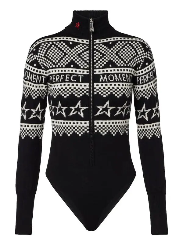 Perfect Moment Holiday Intarsia Wool Bodysuit - Black