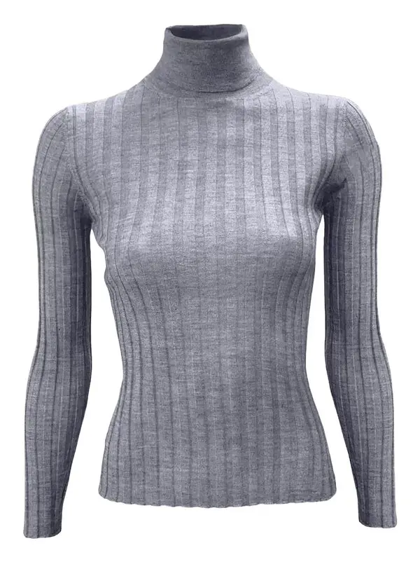LA ROSE Turtleneck Ribbed Sweater - Grey