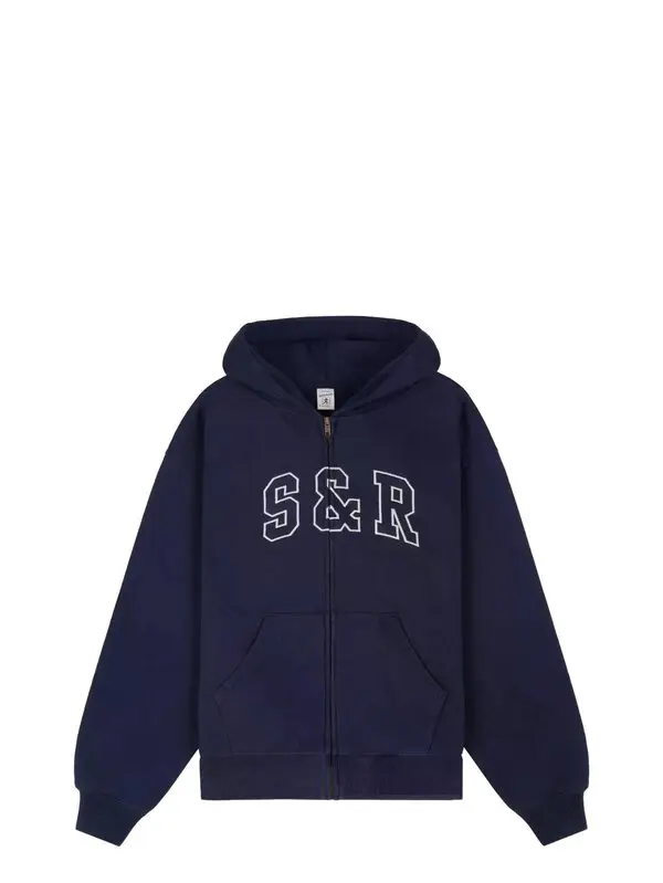 SPORTY & RICH Logo Zip Hoodie - Blue