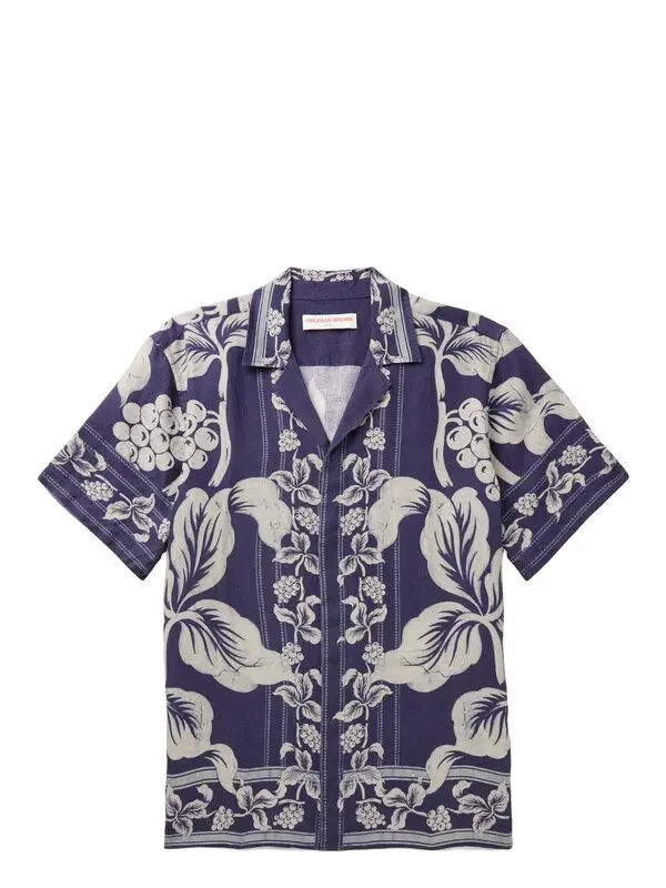 Orlebar Brown Maitan Camp-collar Printed Linen Shirt - Blue