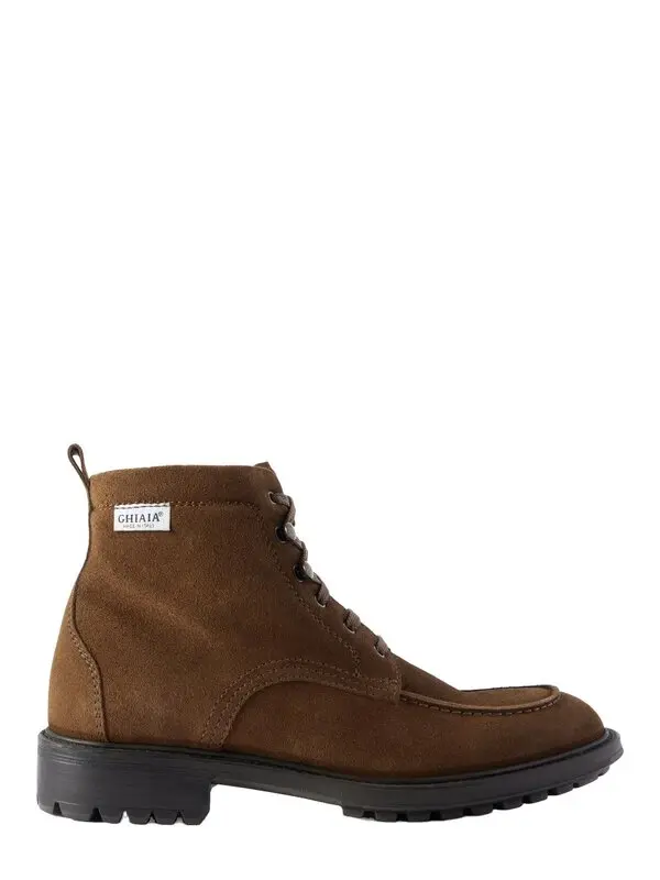 GHIAIA Logo-appliquéd Suede Boots - Brown