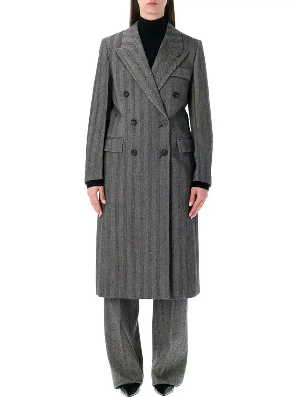 FERRAGAMO Striped Double-breasted Coat - Grey