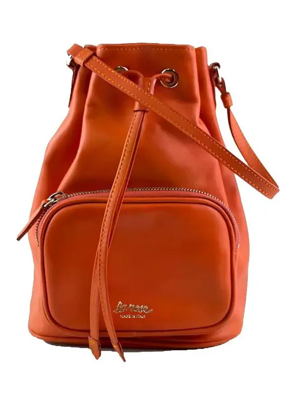 LA ROSE Drawstring Leather Bucket Bag - Orange