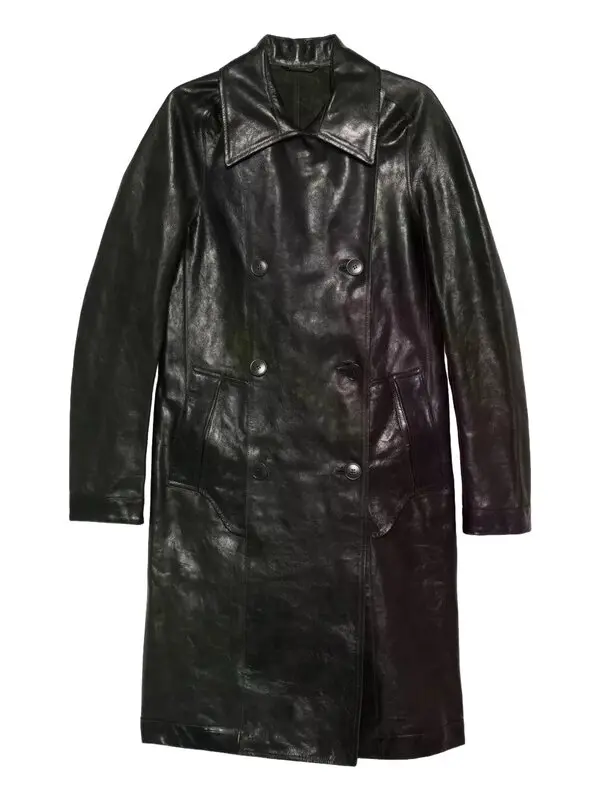 DEEPTI Double-breasted Leather Overcoat - Black
