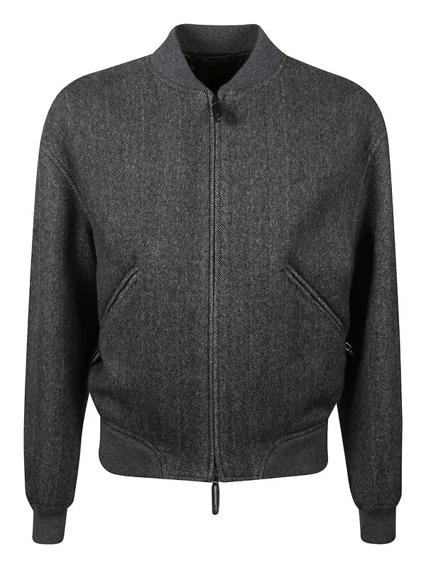 Giorgio Armani Chevron Cashmere Bomber Jacket - Grey