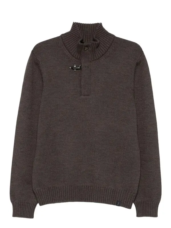 FAY High-neck Sweater With Hook - Brown
