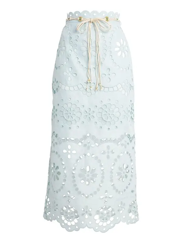 Zimmermann Linen Awaken Midi Skirt - Blue