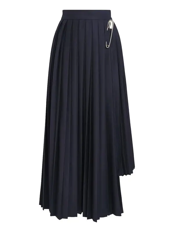 LAURA PITHARAS Wool Pleated Midi Skirt - Navy