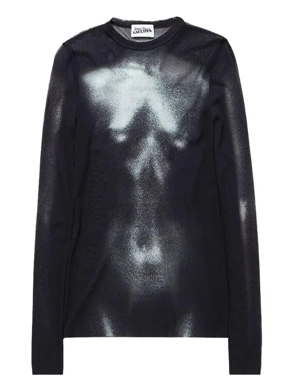 JEAN PAUL GAULTIER Mesh Dust Print Top - Black