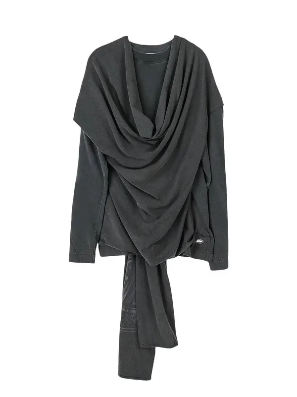 Jean Paul Gaultier Washed Jersey Crew Neck With Scarf - Black