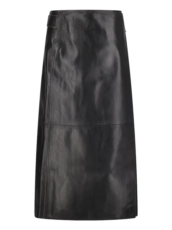 Calvin Klein Leather Wrap Skirt - Black