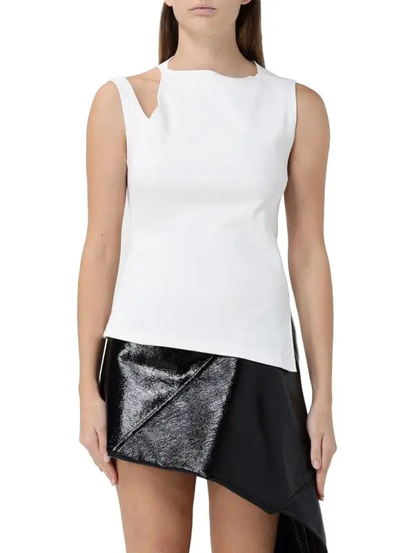 COURREGES Ribbed Tank Top With Asymmetrical Neckline - White