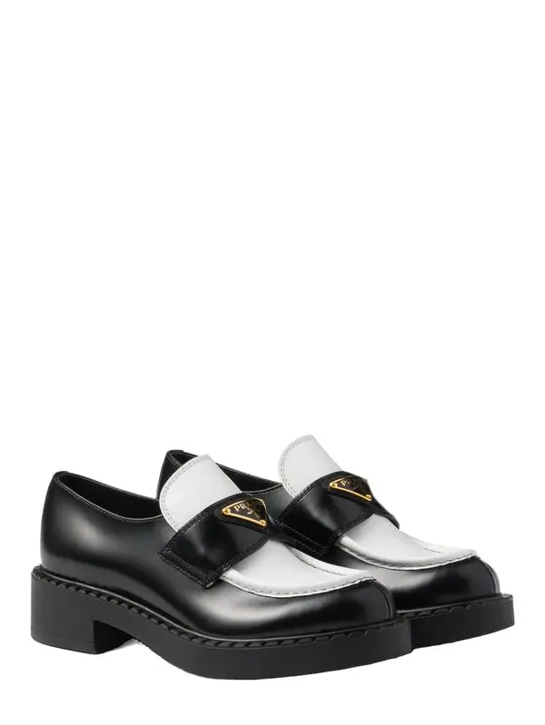 Prada Chocolate Brushed Leather Loafers - Black