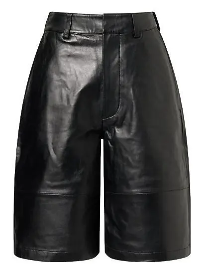 THE FRANKIE SHOP Relaxed-fit Leather Bermuda Shorts - Black