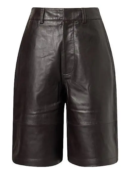 THE FRANKIE SHOP Olivia Leather Bermuda Shorts - Dark Brown