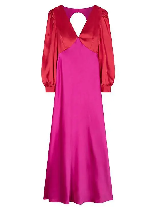 OMNES Francoise Long-sleeve Satin Maxi Dress - Magenta