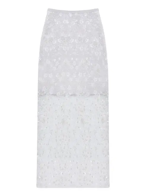 RO&ZO Floral Sequin And Bead-embellished Maxi Skirt - Silver