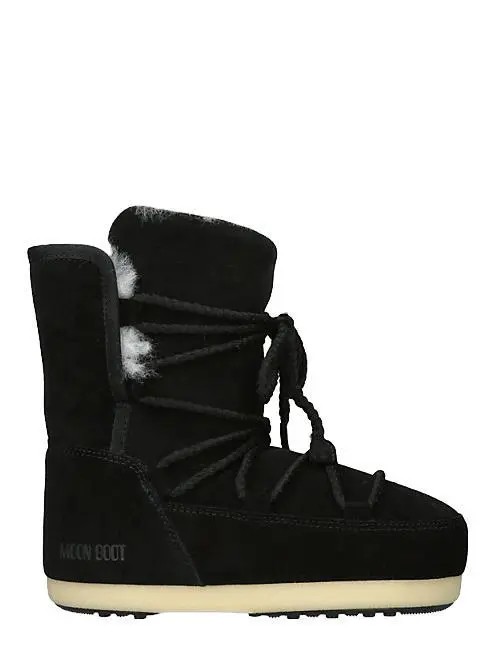 Moon Boot Shearling And Suede Snow Boots - Black
