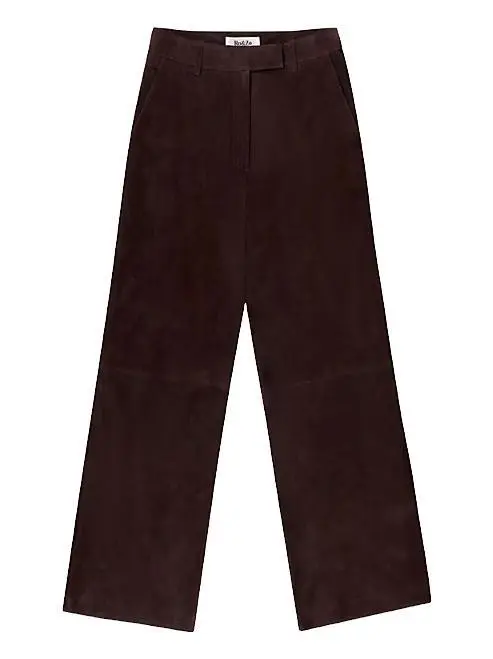 RO&ZO Wide-leg High-rise Suede Trousers - Chocolate