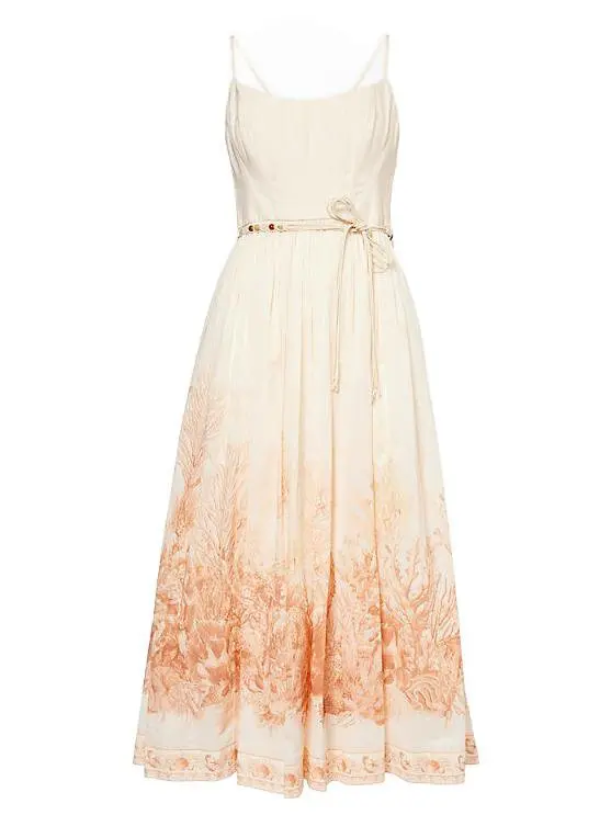 Zimmermann Wanderlust Corset Cotton-poplin Midi Dress - Coral Toile