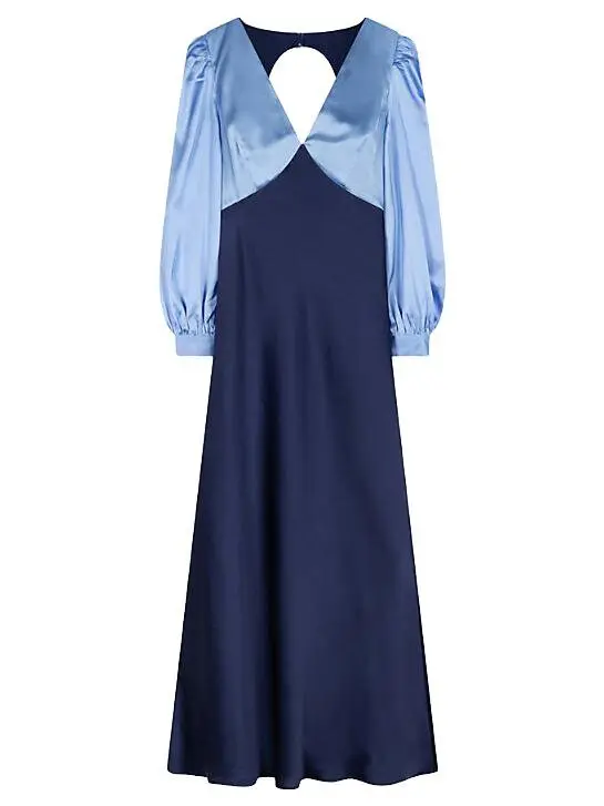 OMNES Francoise Long-sleeve Satin Maxi Dress - Navy