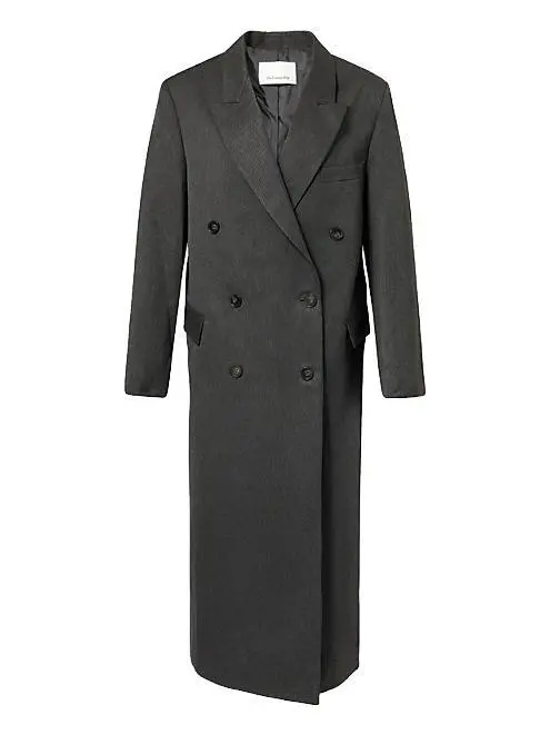 THE FRANKIE SHOP Double-breasted Long Coat - Grey Melange