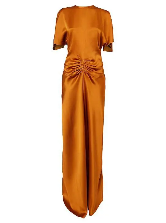 Victoria Beckham Pin-tuck Waist Satin Flared Gown - Bronze