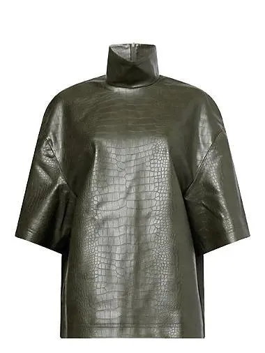 THE FRANKIE SHOP Delancey Croc Faux-leather Top - Dark Olive