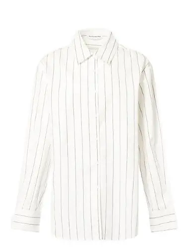 THE FRANKIE SHOP Striped Cotton-blend Shirt - White/brown Stripe