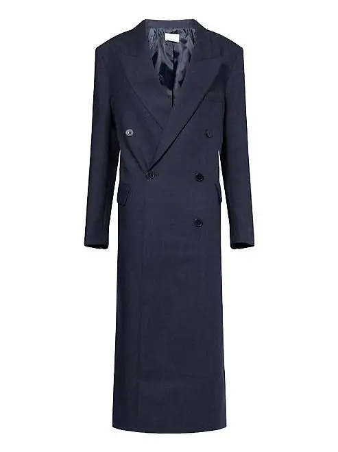 THE FRANKIE SHOP Jane Plaid Peak-lapels Wool Coat - Navy