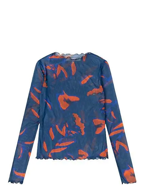 OMNES Lorrie Mesh Leaf-print Top - Falling Leaf Print