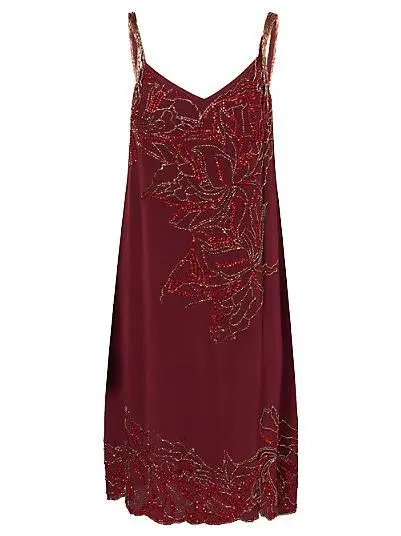 Dries Van Noten Denta Embellished Silk Mini Dress - Burgundy