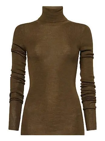 THE FRANKIE SHOP Wool And Silk Turtleneck Jumper - Olive