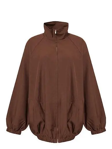 THE FRANKIE SHOP Baxter Oversized Woven Track Jacket - Dark Brown