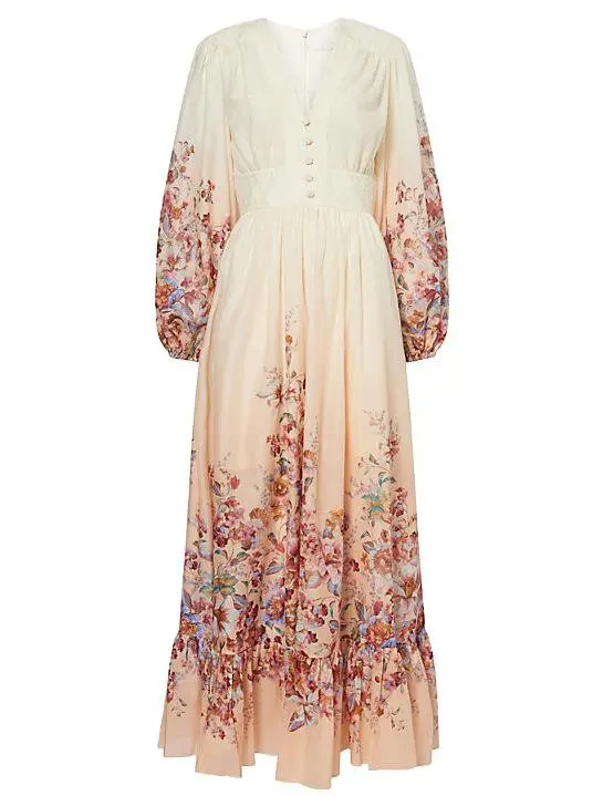 Zimmermann Awaken Plunge Cotton-poplin Maxi Dress - Ivory Floral