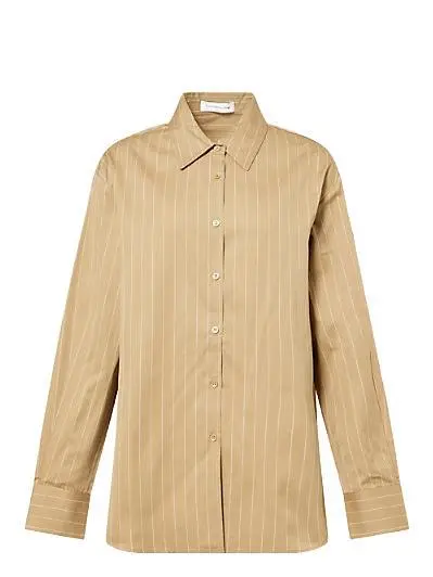 THE FRANKIE SHOP Peri Striped Cotton-blend Shirt - Olive/white Stripe