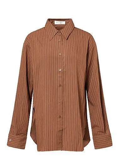 THE FRANKIE SHOP Striped Woven Shirt - Mocha/burgandy