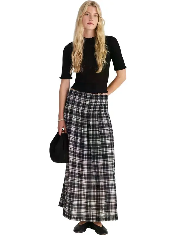 Madewell Plaid Maxi Skirt With Smocked Waist - Jet Black