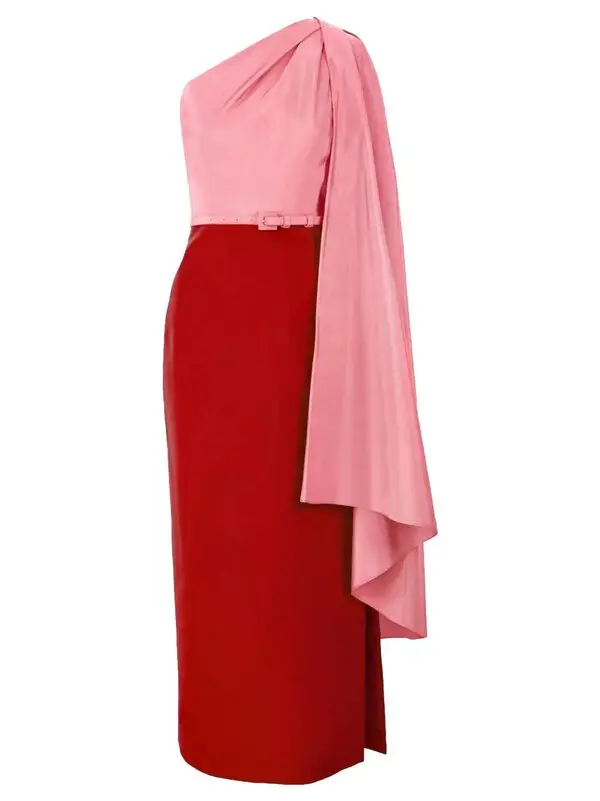 Carolina Herrera Colour-block Midi Dress With Detachable Cape - Red