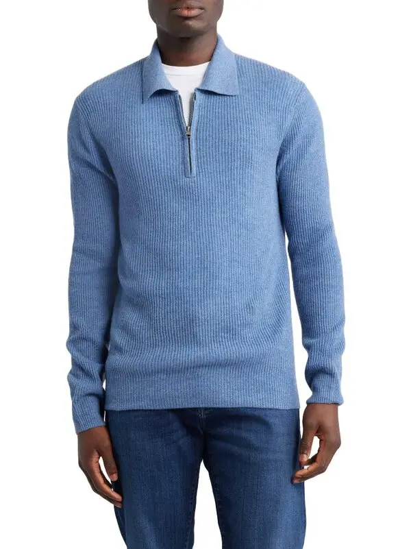 Rails Monty Ribbed Merino Wool Quarter Zip Polo Sweater - Cerulean Melange