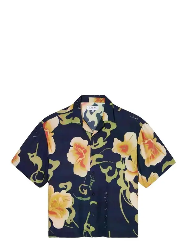 Edwin Mono No Aware Floral-print Short-sleeved Shirt - Blue