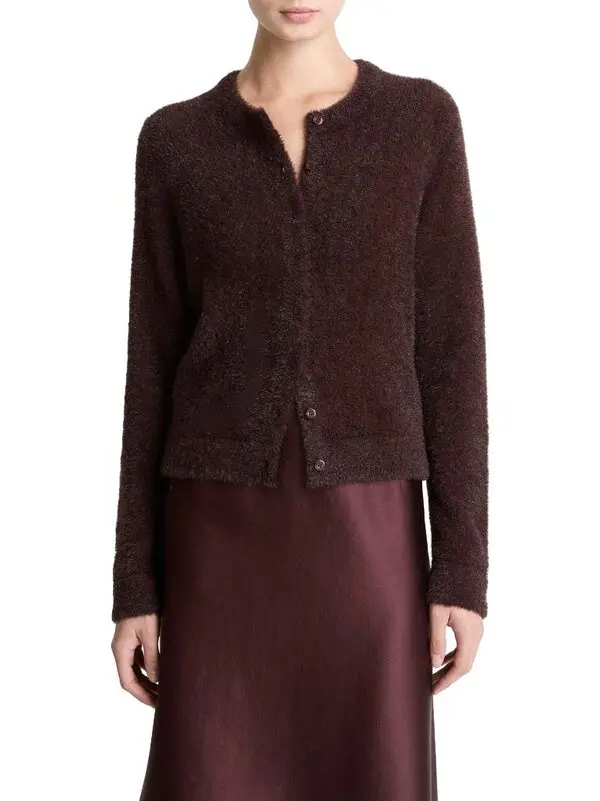 Vince Metallic Eyelash Knit Cardigan - Oxblood