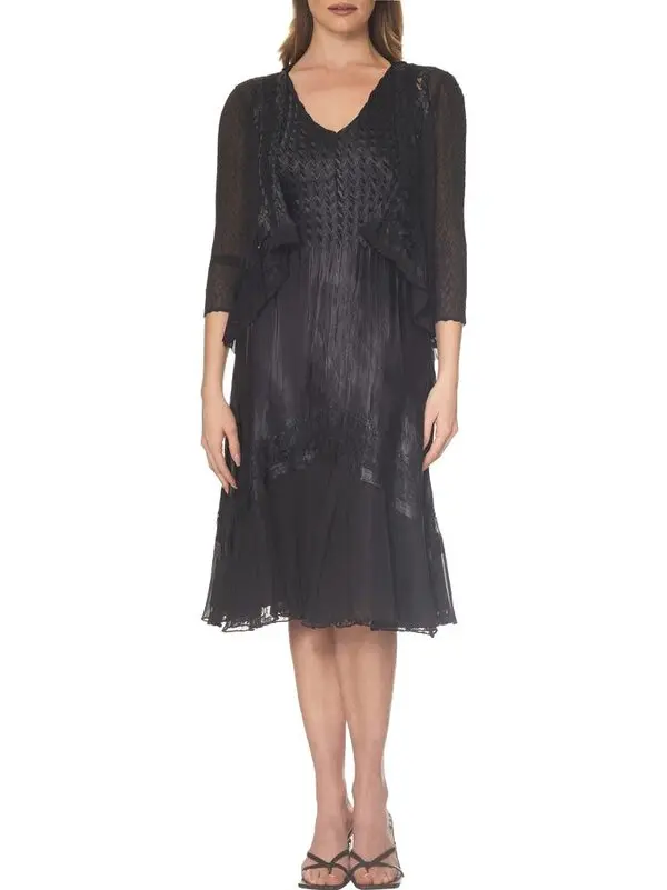 Komarov Charmeuse & Chiffon Cocktail Dress With Jacket - Black