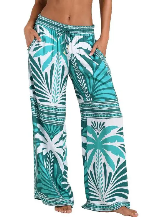 SUNSHINE 79 Printed Wide-leg Pants - Turquoise