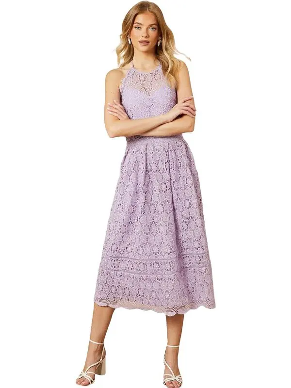 OASIS Lace Halterneck Midi Dress - Lilac