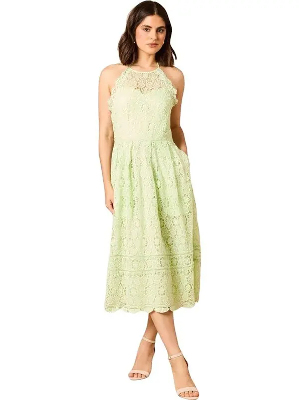 OASIS Lace Halterneck Midi Dress - Sage