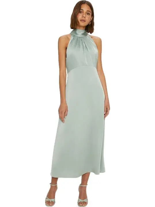 OASIS Satin Halter Neck Midi Dress - Sage