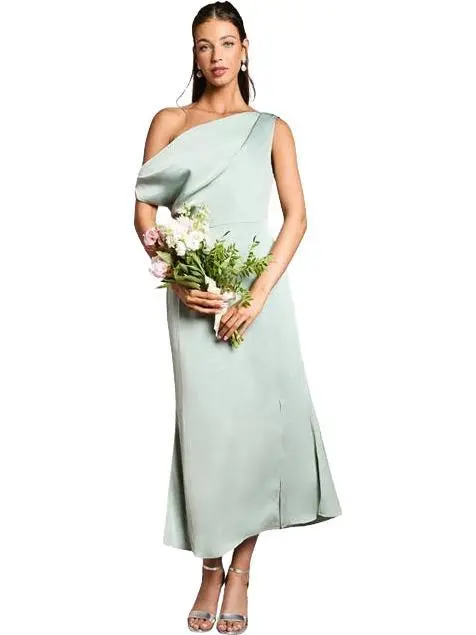 OASIS Satin A-line Midi Dress - Sage